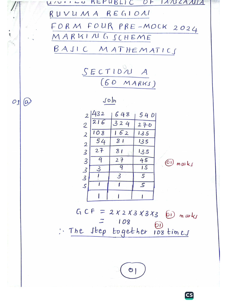 Marking Schem-Basic Mathematics | PDF