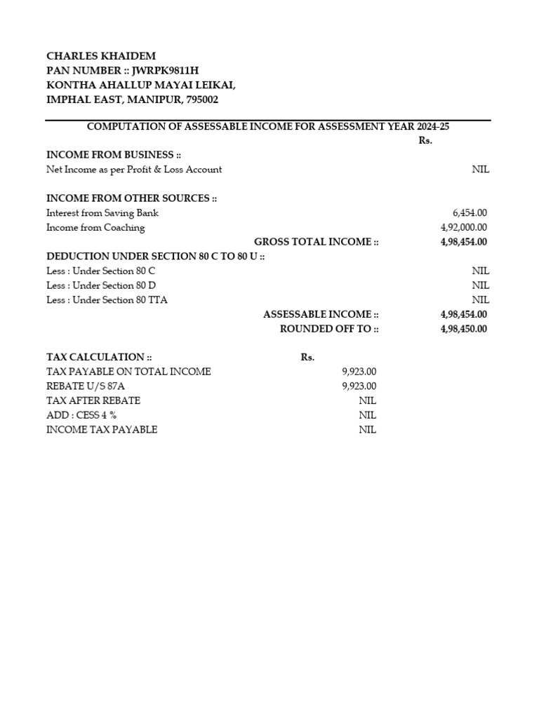 ITR Computation for AY 2024-25 | PDF