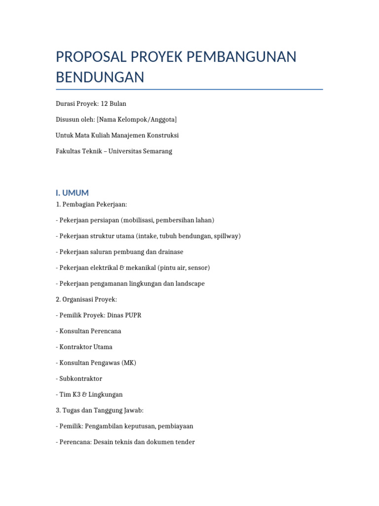 Proposal Proyek Bendungan Manajemen Konstruksi | PDF