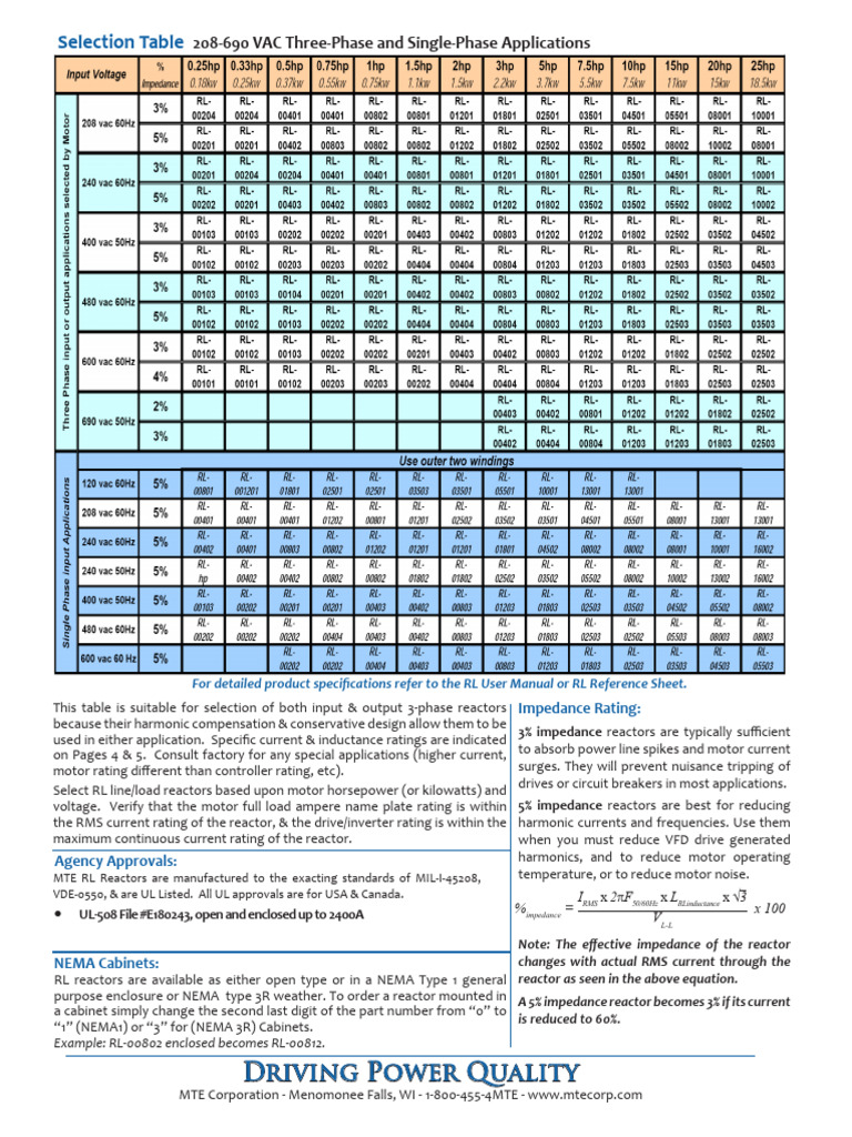 RL Selection Tables 2 | PDF | Electrical Impedance | Power (Physics)