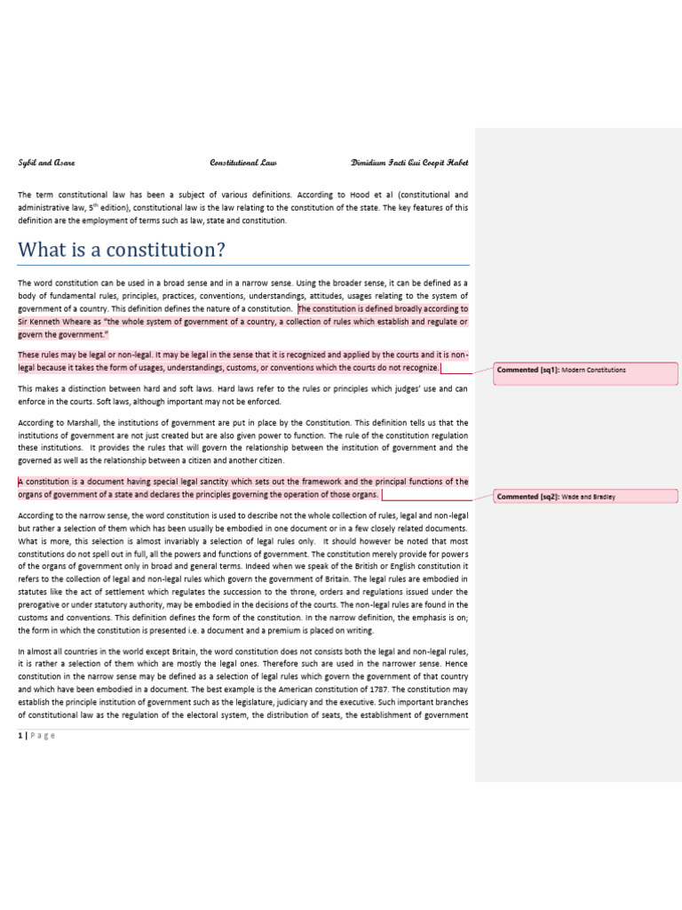 Constitutional Law 1 Notes | PDF | Political Science | Justice