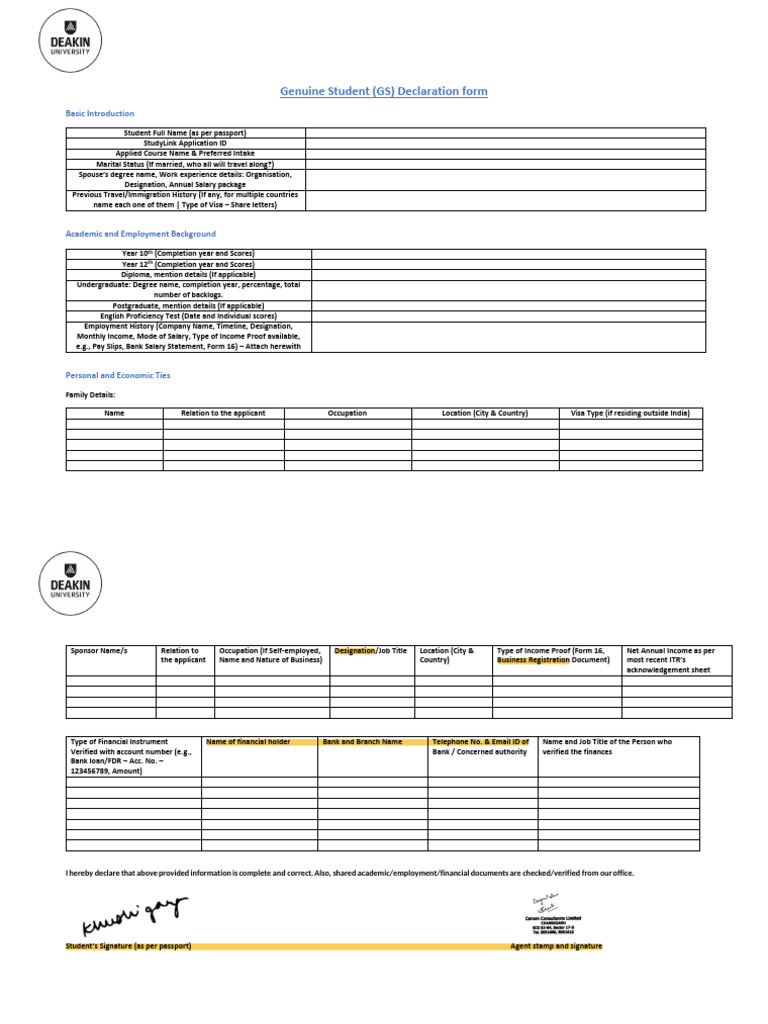 Deakin University GS Declaration Form... | PDF