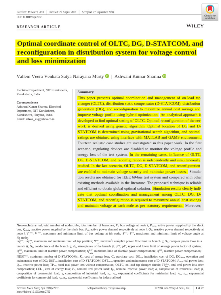 Voltage Control and Loss Minimization Strategies | PDF ...