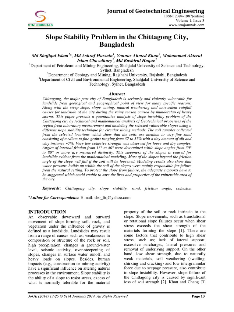 Slope Stability Problem in The Chittagong City | PDF | Landslide ...