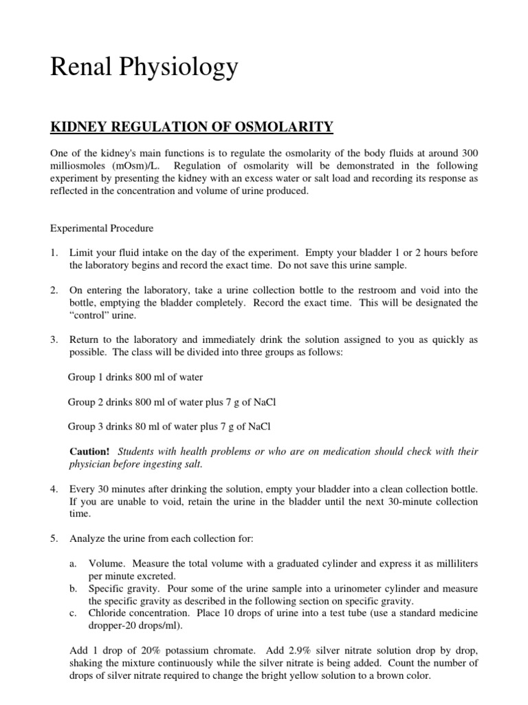 Expt 8 Renal Physiology | PDF | Kidney | Urine