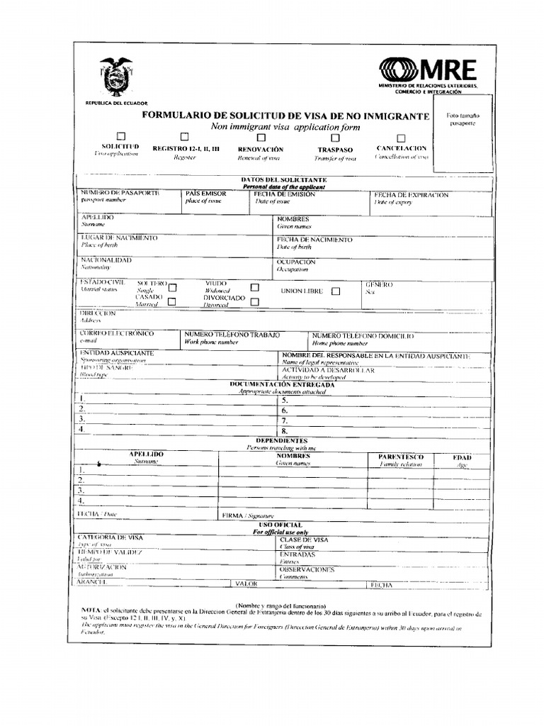 Ecuador Visa Form | PDF