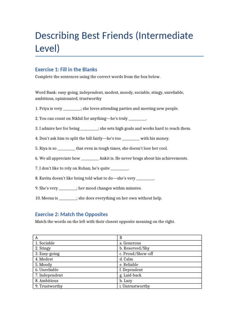 Best Friends Vocabulary Exercises | PDF