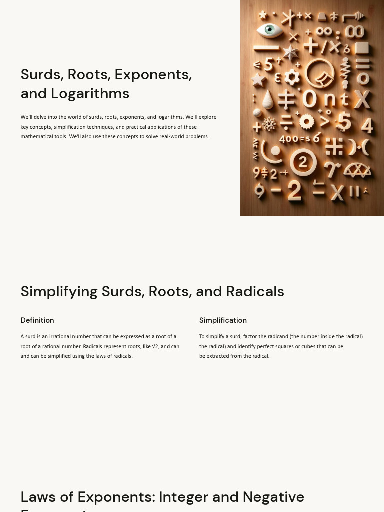 Being Specific Surds Roots Exponents and Logarithms | PDF ...