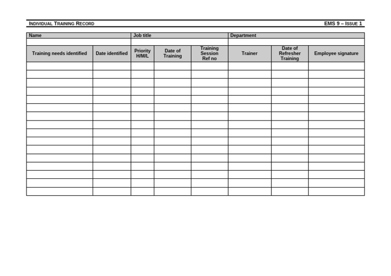 EMS 09 - Individual Training Record Form | PDF