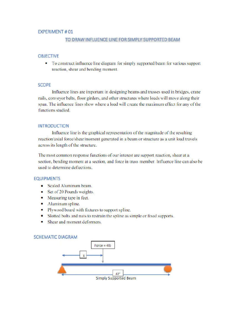 Influence Line Diagram Experiment | PDF