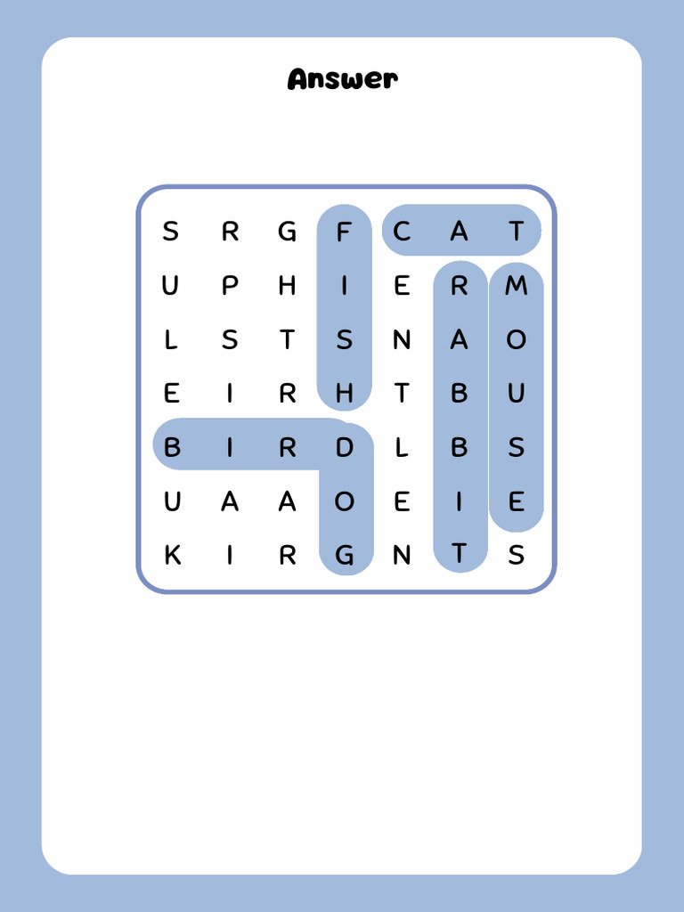 Blue and White Colorful Animals Word Search Printable Worksheet | PDF