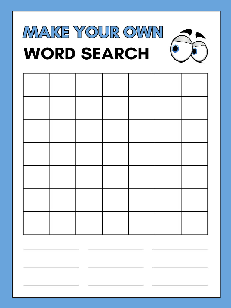 Word Search Find-A-Word DIY Worksheet in Blue Grid Style | PDF