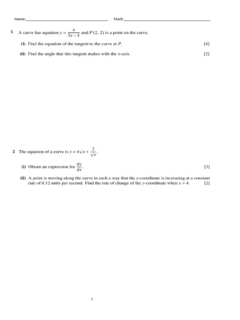 Differentiation Quiz | PDF