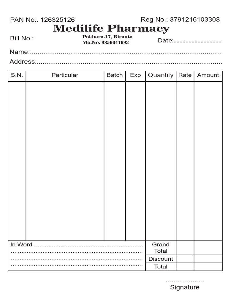 Medilife Pharmacy Invoice Details | PDF