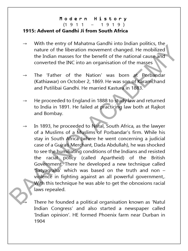 Modern History 1911 To 1919 | PDF | Resistance To The British Empire ...