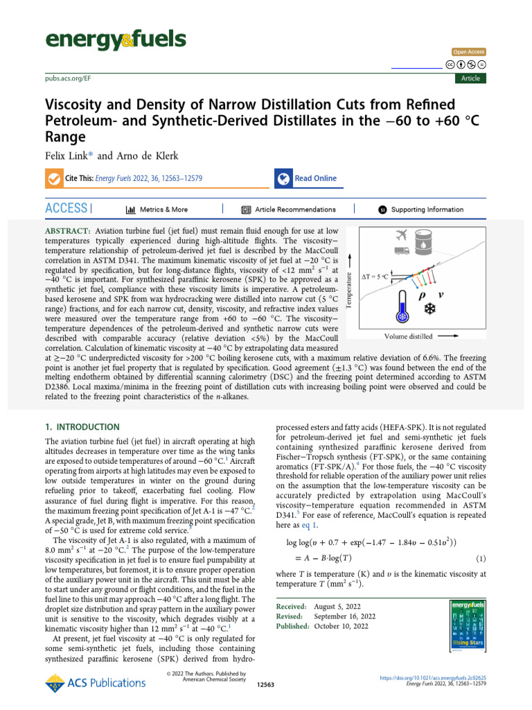 Link de Klerk 2022 Viscosity and Density of Narrow Distillation Cuts ...