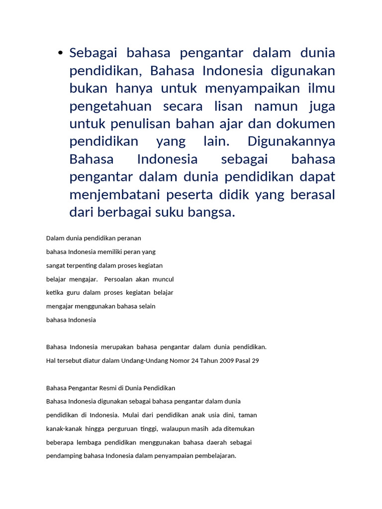 Bahasa Pengantar Dalam Dunia Pendidikan | PDF