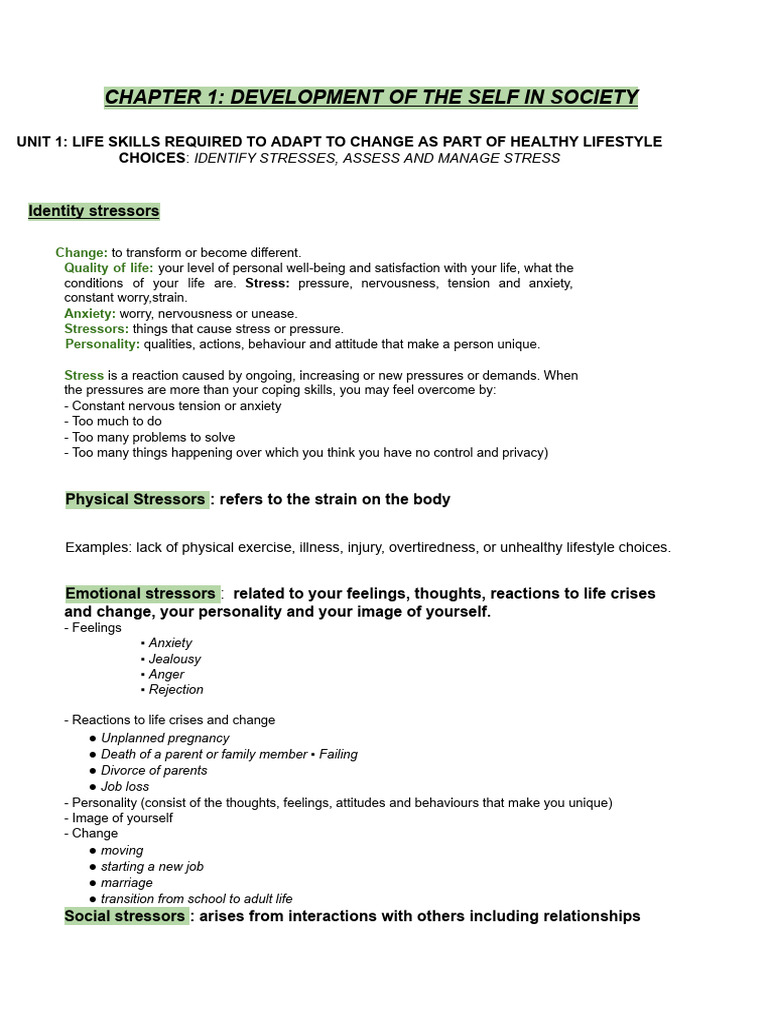 Chapter 1_ Development of the Self in Society Gr12 | PDF | Stress ...