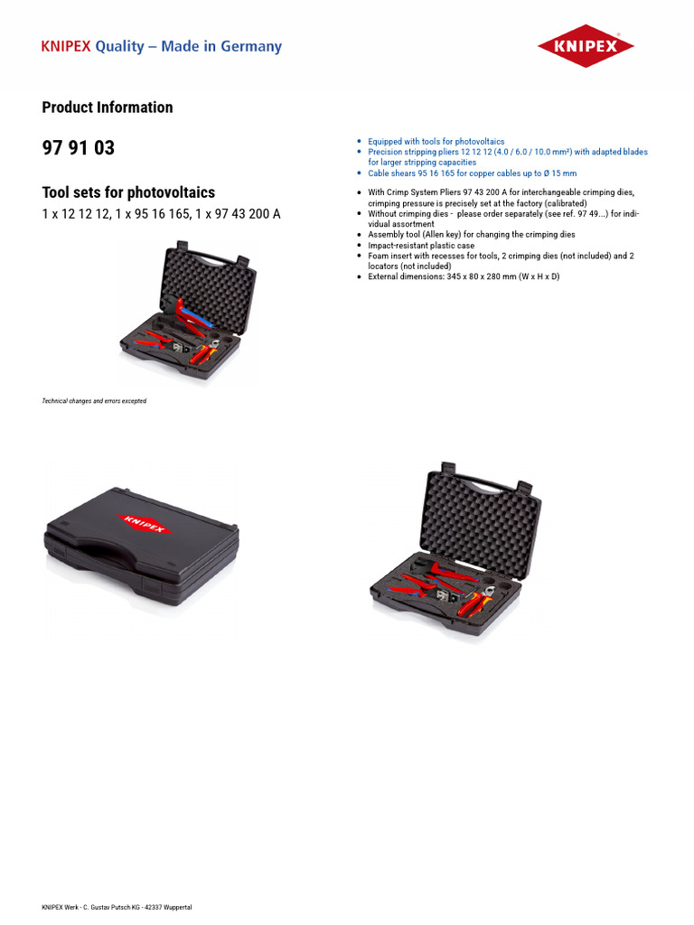 KNIPEX Tool Set for Photovoltaics | PDF