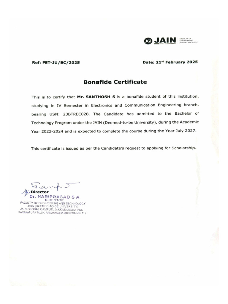 Santhosh Bonafide | PDF