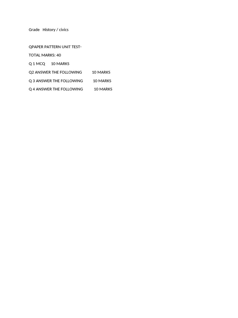 Class 8 History Unit Test Format 2025 | PDF