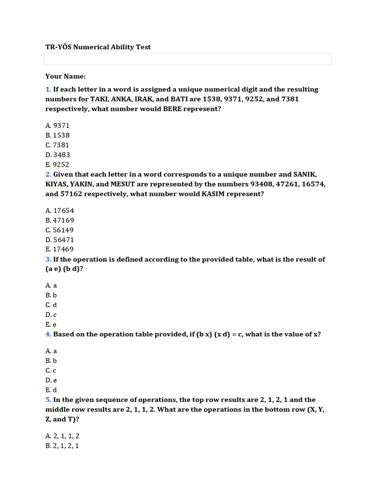 TR-YÖS Numerical Ability Test Overview | PDF | Mathematics