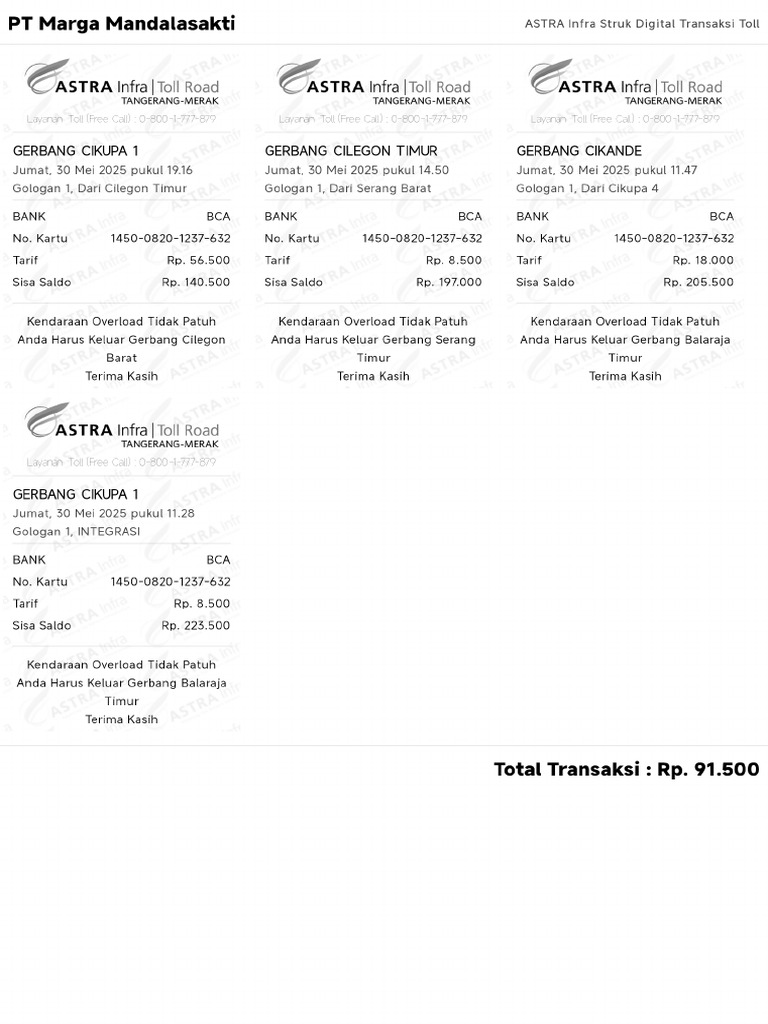 ASTRA Infra Struk Digital Transaksi Toll - 202553184616 | PDF