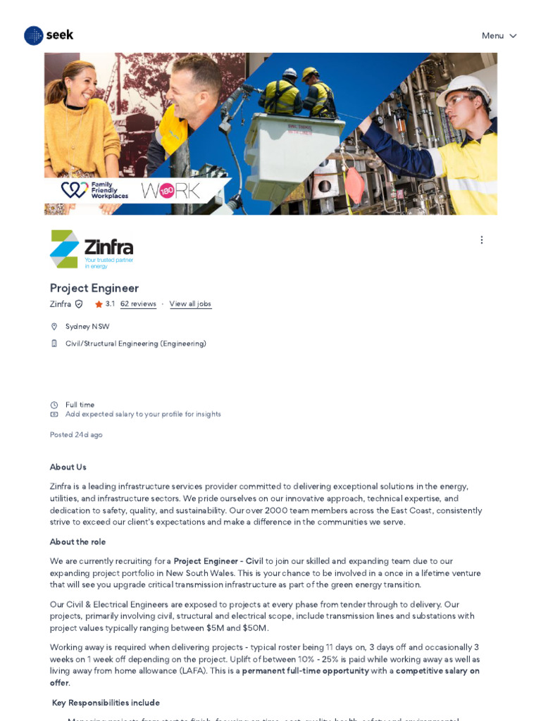 Project Engineer Role at Zinfra | PDF | Recruitment | Infrastructure