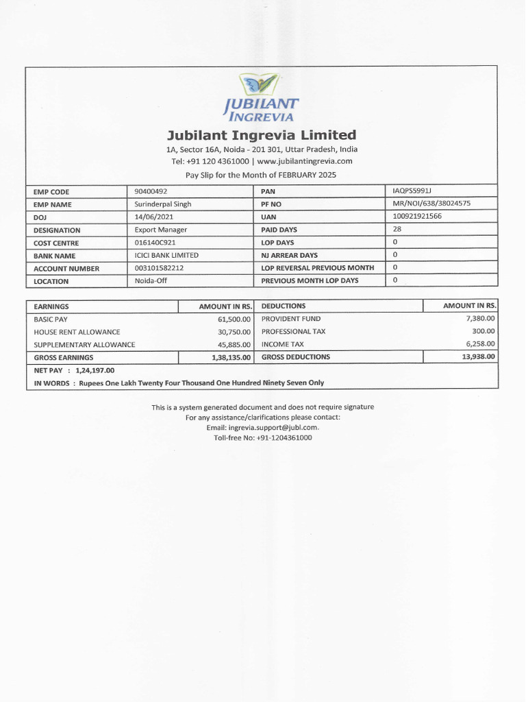 Salary Slip Jjj | PDF
