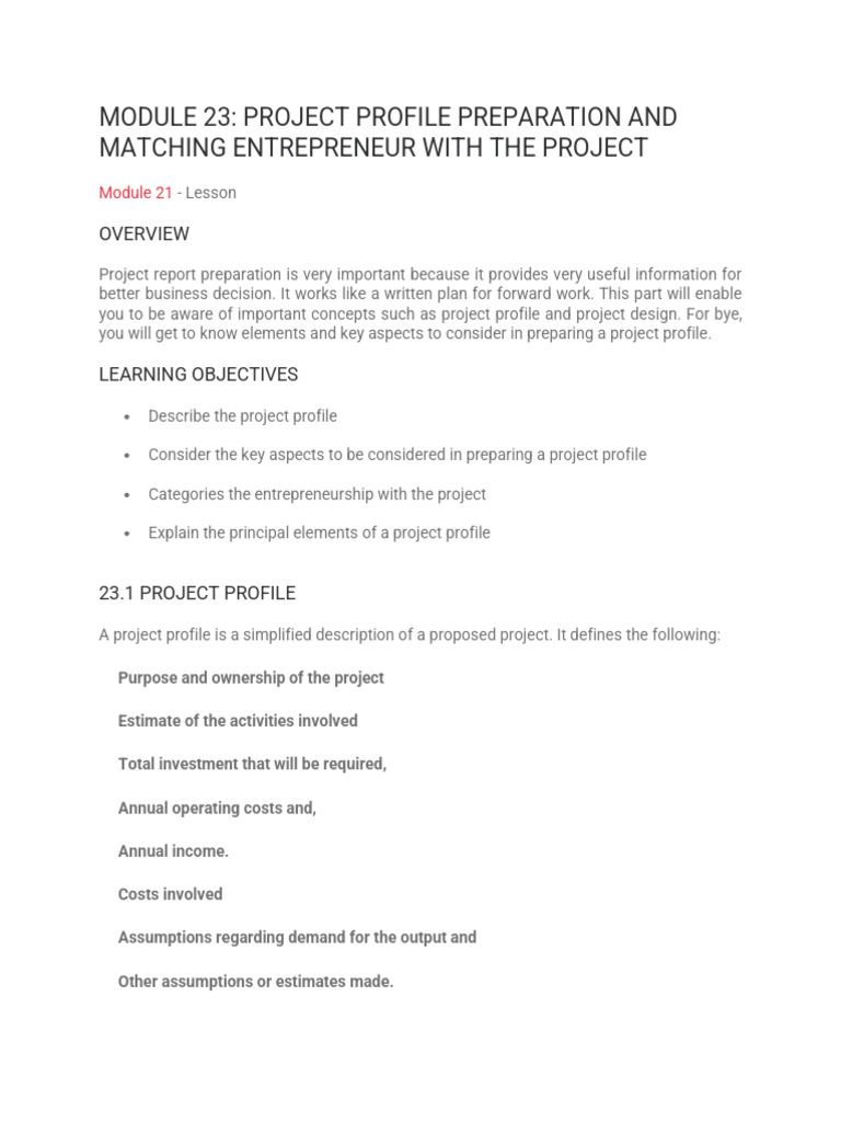 Project Profile Preparation Guide | PDF | Supply (Economics) | Income