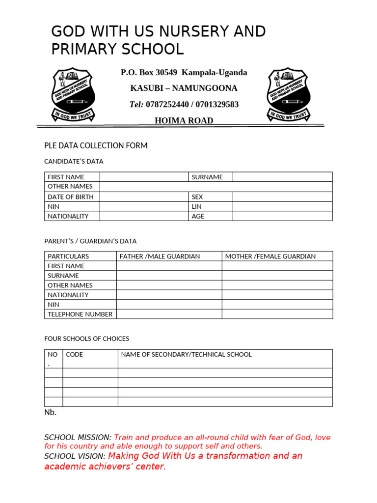 PLE Data Collection for Namungoona Parents | PDF