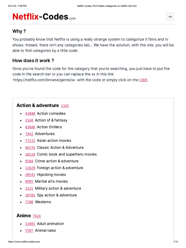 Netflix Codes - Find Hidden Categories On Netflix (Full List) | PDF ...