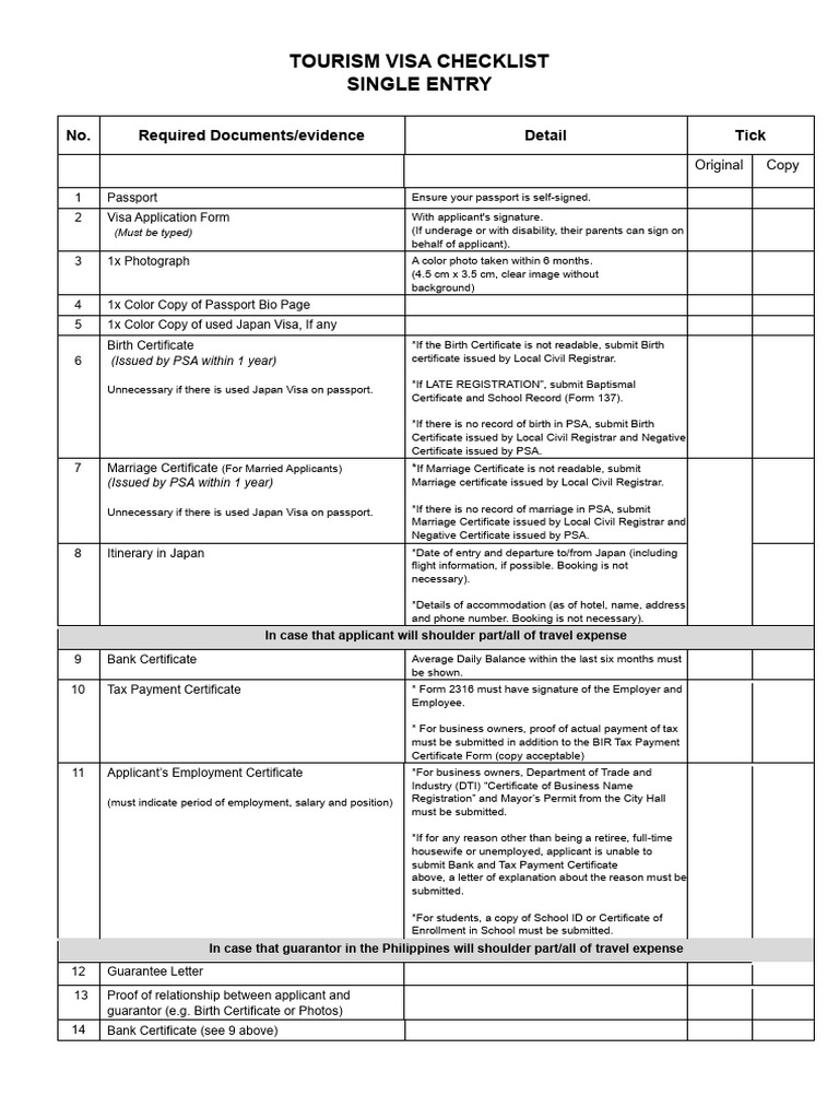 Japan Visa Application Requirements | PDF | Travel Visa | Birth Certificate
