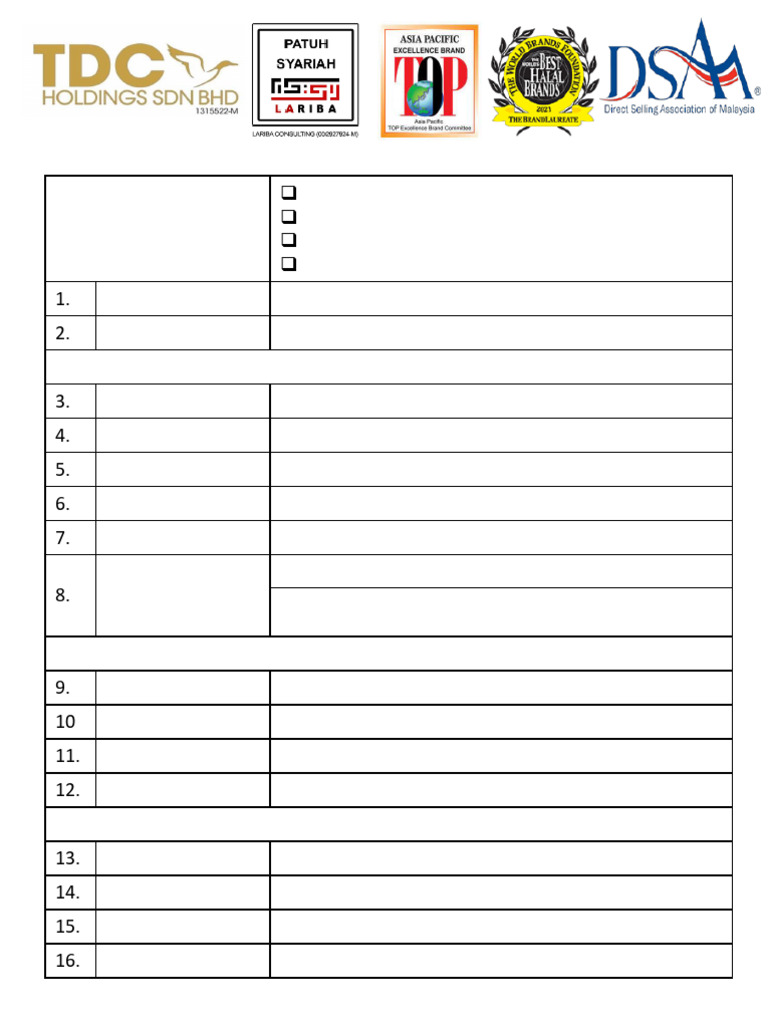 BORANG AHLI TDCH | PDF