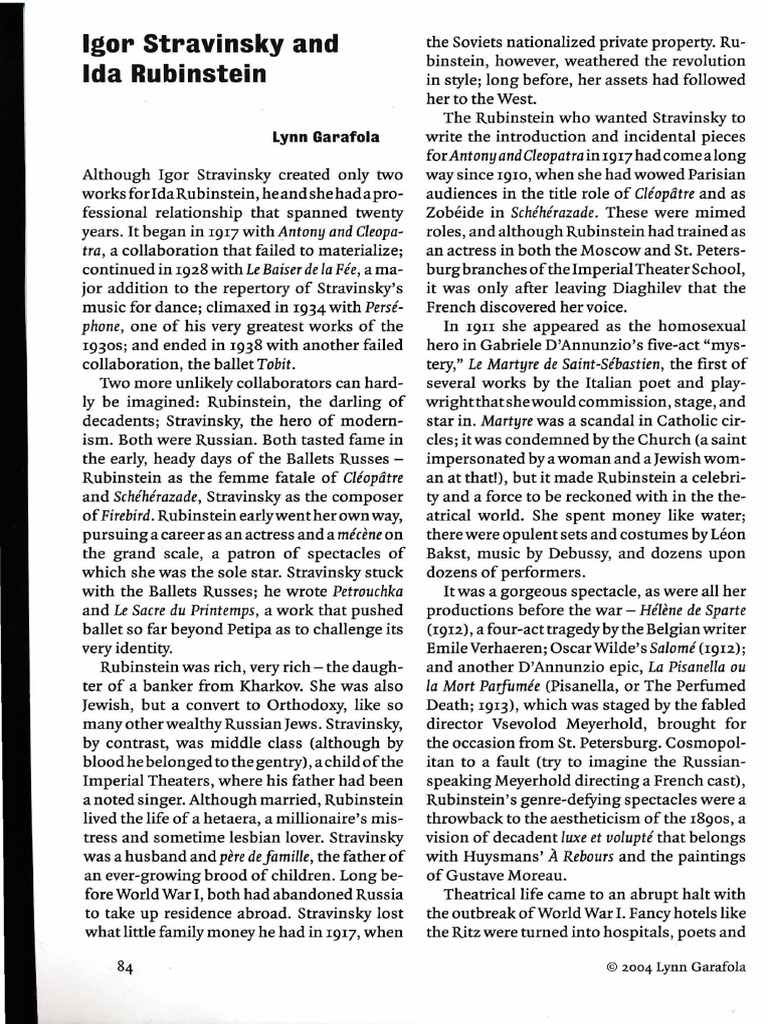 Igor Stravinsky and Ida Rubinstein | PDF | Pyotr Ilyich Tchaikovsky | Ballet