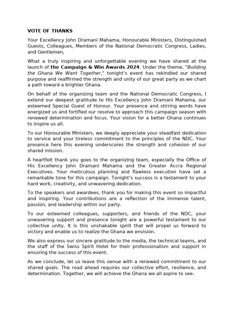 Vote of Thanks | PDF