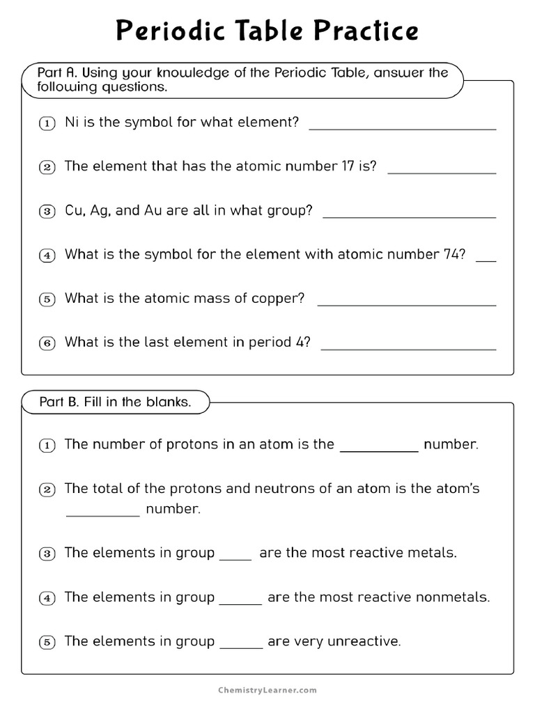 The Modern Periodic Table Review Worksheet With Answers | PDF
