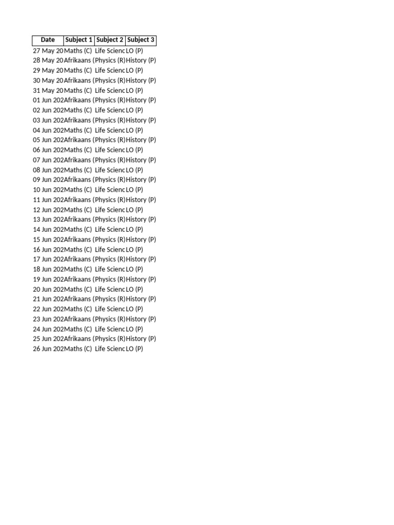 Grade 10 June Timetable | PDF