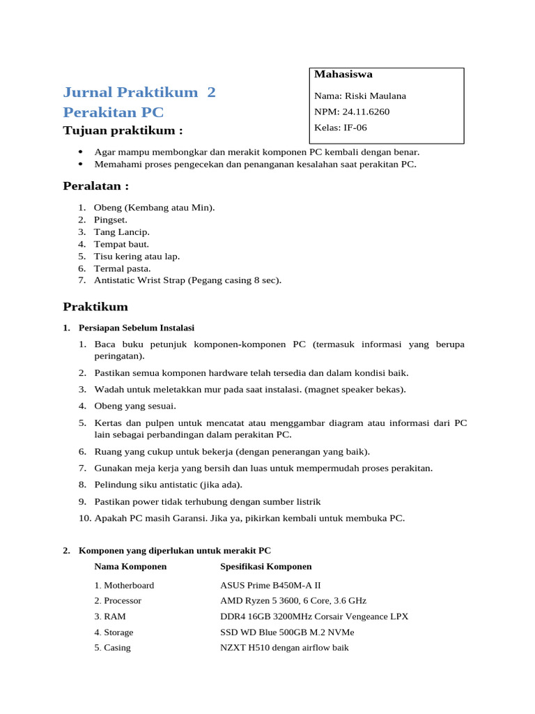 Panduan Perakitan PC Lengkap dan Aman | PDF