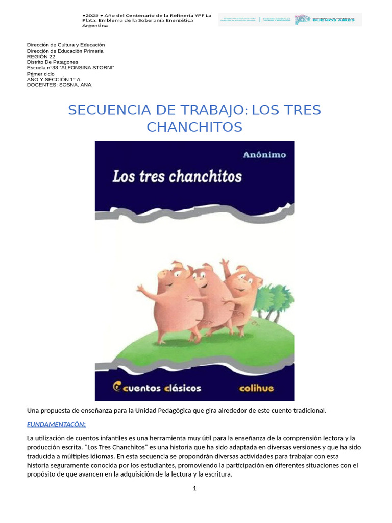 Secuencia Los Tres CHANCHITOS 2025 | PDF | Escritura | Enseñando