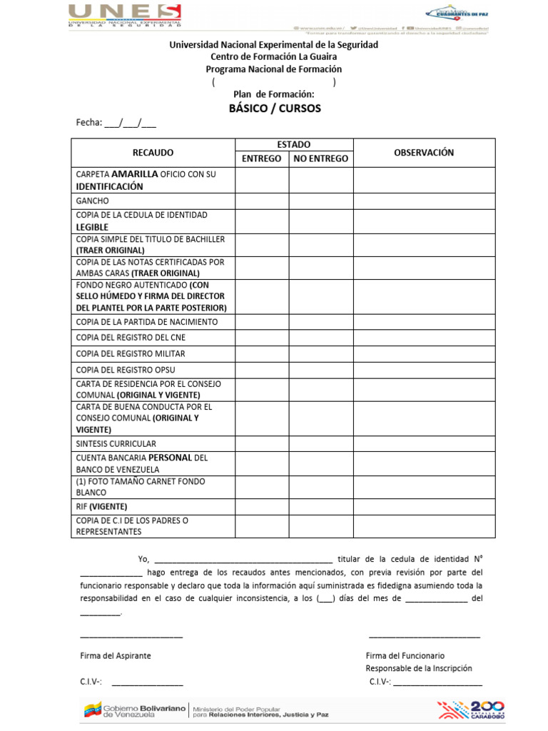 Planilla de Verificacion de Documentos Basico | PDF