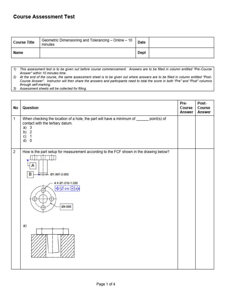 GD&T Course Assessment Test | PDF | Geometry | Metrology
