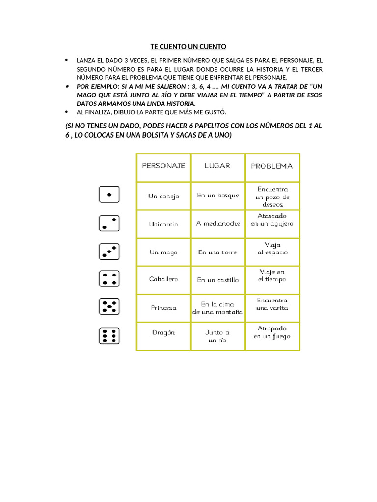 Crea tu cuento con dados | PDF