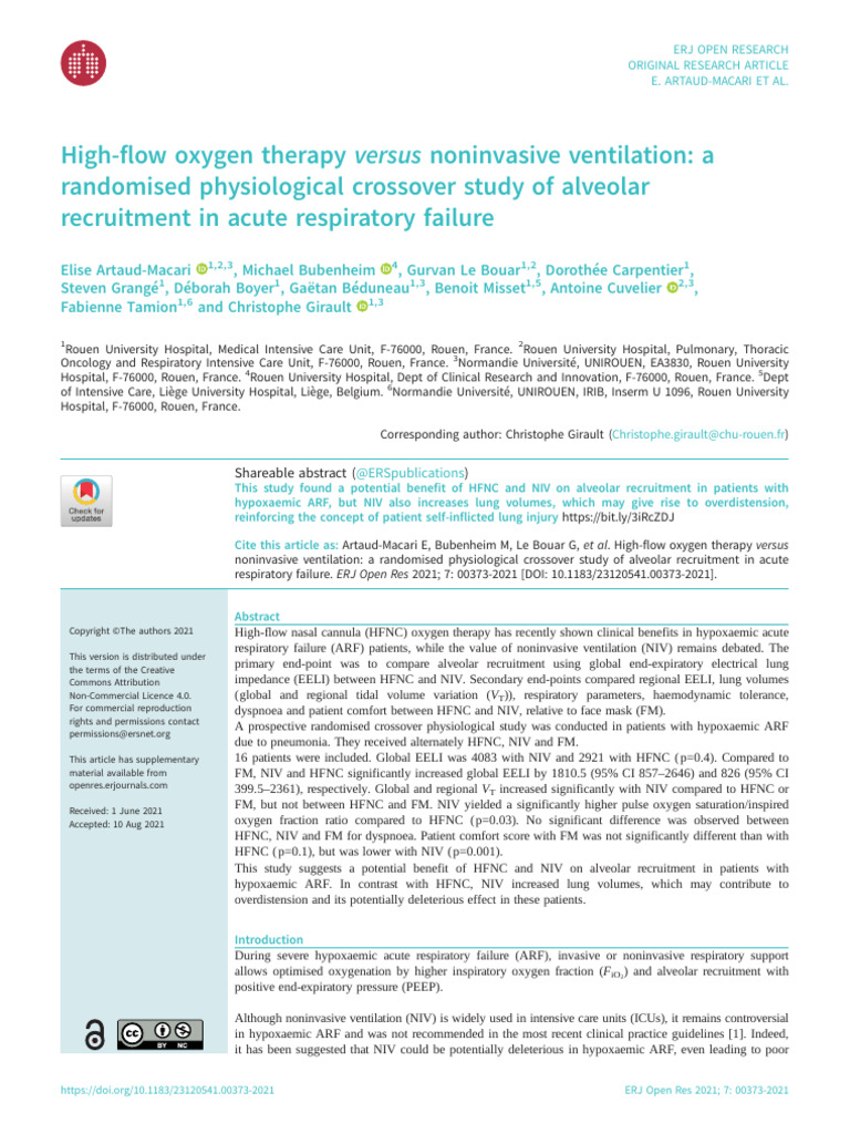 High-Flow Oxygen vs. NIV in ARF Study | PDF | Respiration | Clinical ...