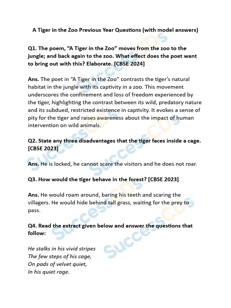 A Tiger in the Zoo: Key Questions & Answers | PDF | Tiger | Zoology