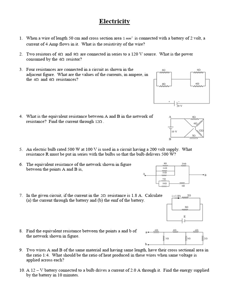 Electrical Circuit Problem Set | PDF | Series And Parallel Circuits ...