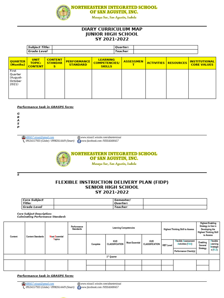 Diary Curriculum Map JHS 2. Fidp SHS | PDF | Curriculum | Education Theory