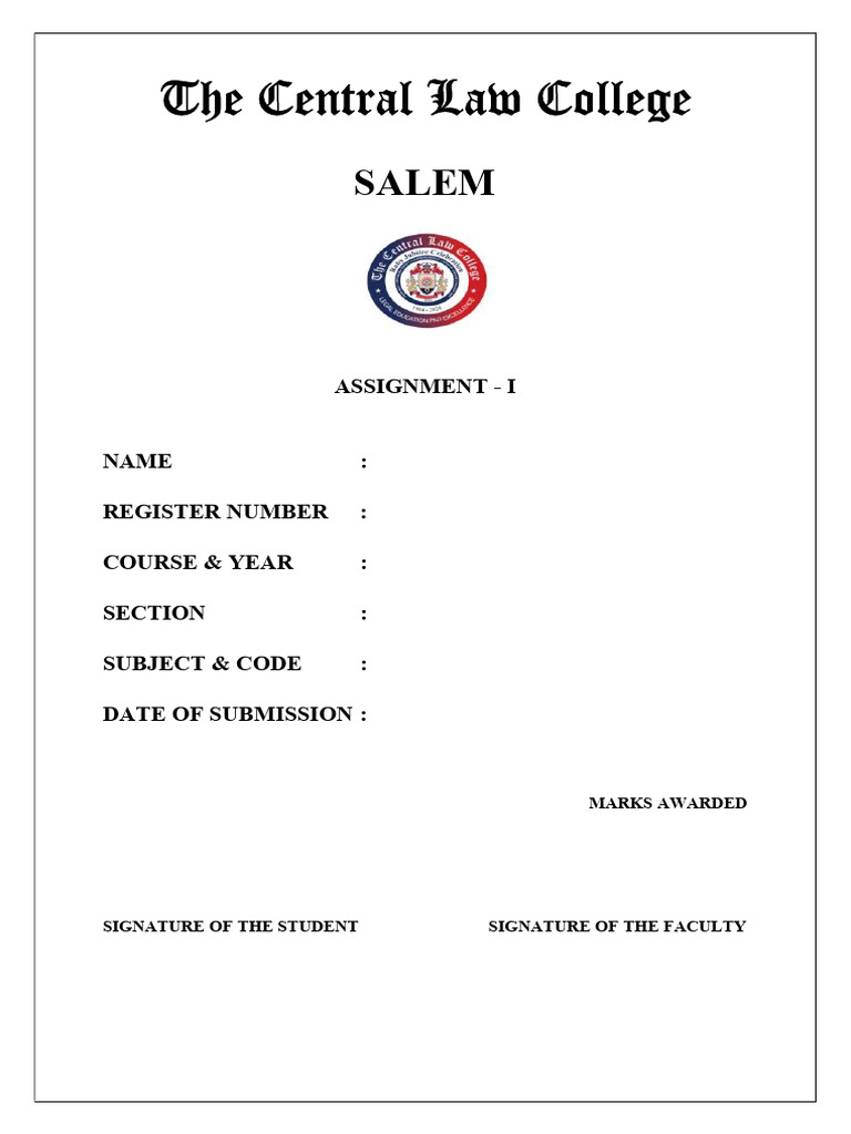 Front Page For Assignment | PDF