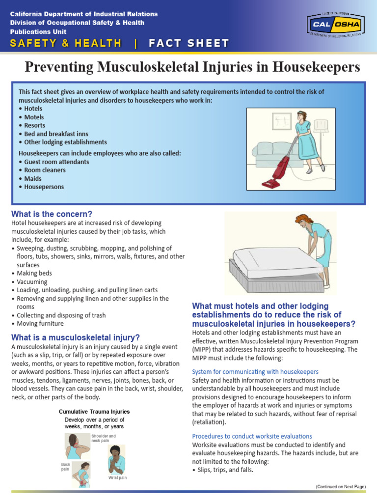 Housekeeping Musculoskeletal Injuries Factsheet | PDF | Human ...
