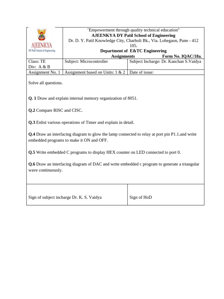 18a. Assignment 1-Unit1 & Unit 2 | PDF